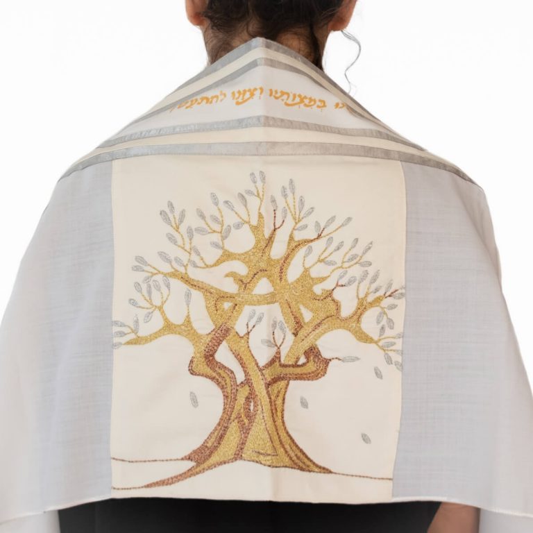 Embroidered Tree of Life Wool Tallit Set - Yad LaKashish