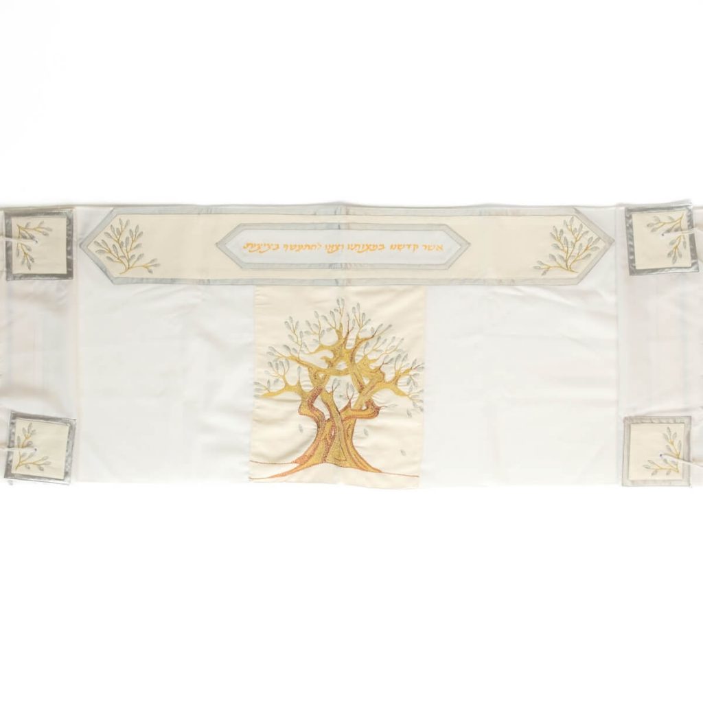 Embroidered Tree of Life Wool Tallit Set - Yad LaKashish