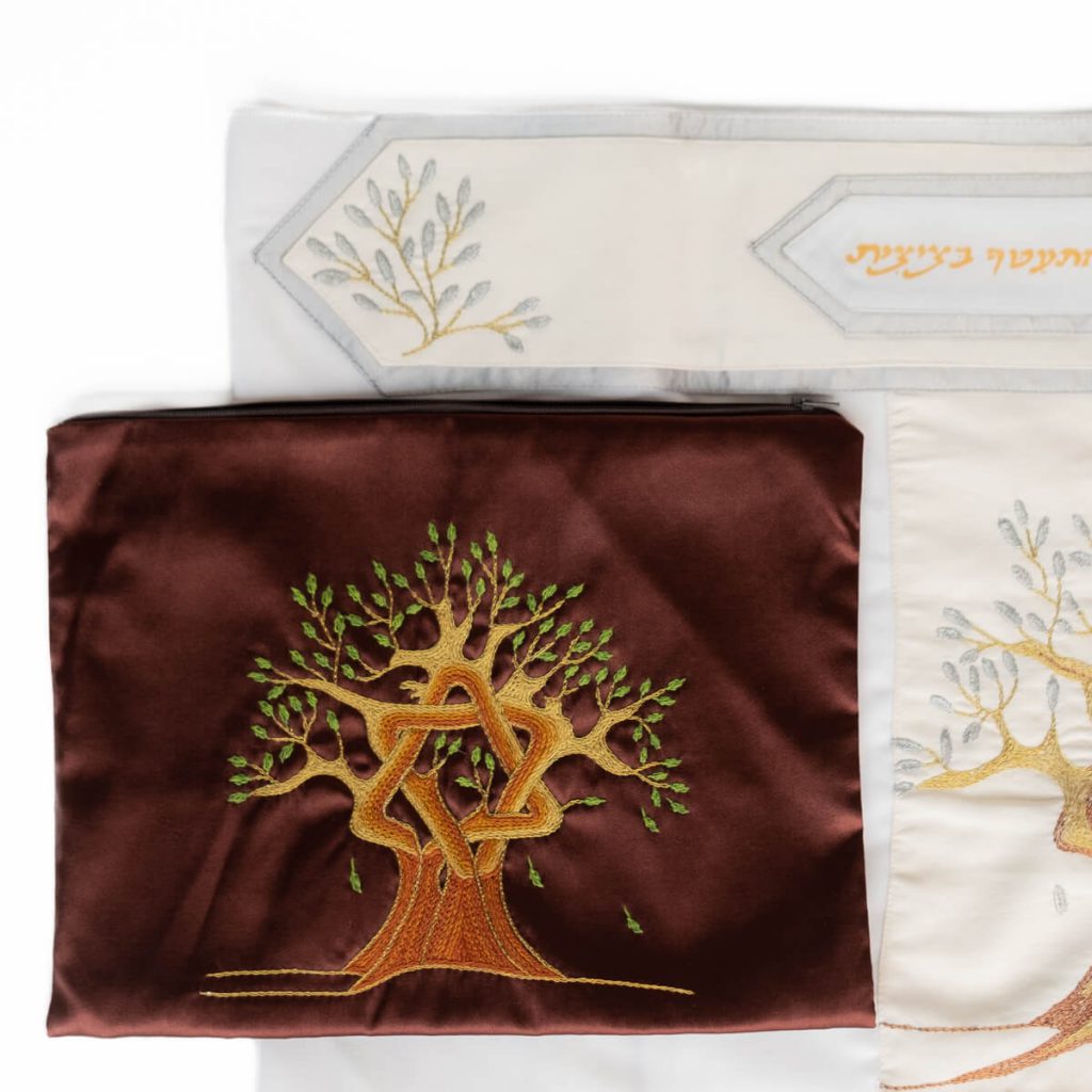 Embroidered Tree of Life Wool Tallit Set - Yad LaKashish